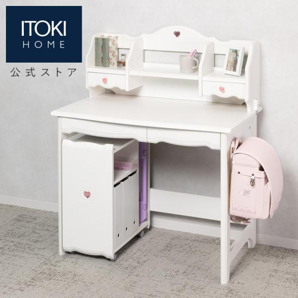 女の子の夢が詰まったきらきらのお姫様デスク　＊スリムオープンワゴン付タイプのページです。【仕様・規格】○セット内容：机本体、スリムオープンワゴン、上棚、お片付けトレー○サイズ：全体外寸) 幅W100 × 奥行D60 × 高さH117.5 c...