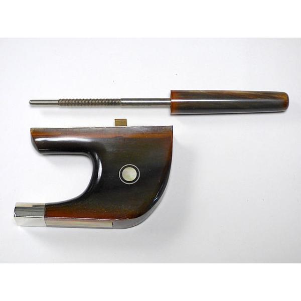 コントラバス　ジャーマンスタイル水牛ーフロッグContrabass　German Bow Horn　Frog　Fully Copper MountedAbalone Slide　/　Double eye*模様は固体により異なります。