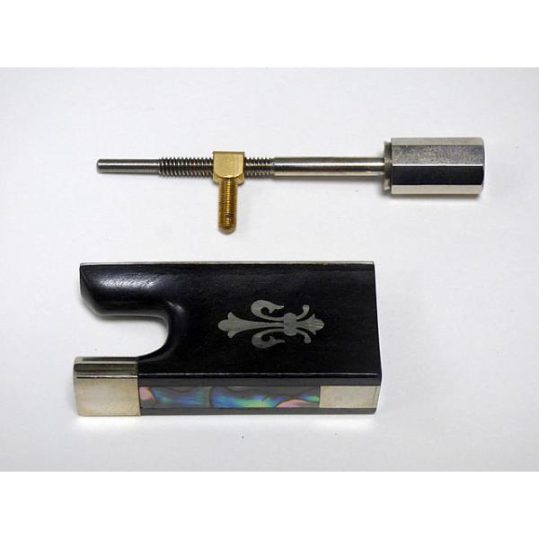 花紋部分はメタルアイレット未加工Violin Bow Frog 4/4Ebony / Fower(Metal)Solid Plain ScrewAbalone SlideFull Mount Copper Metal