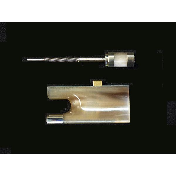 バイオリン弓用 水牛角 フロッグ 4/4Solid Copper Plain ScrewAbalone SlideFull Mount Copper Metal＊天然材ですので、個体により色合いや模様が異なります。