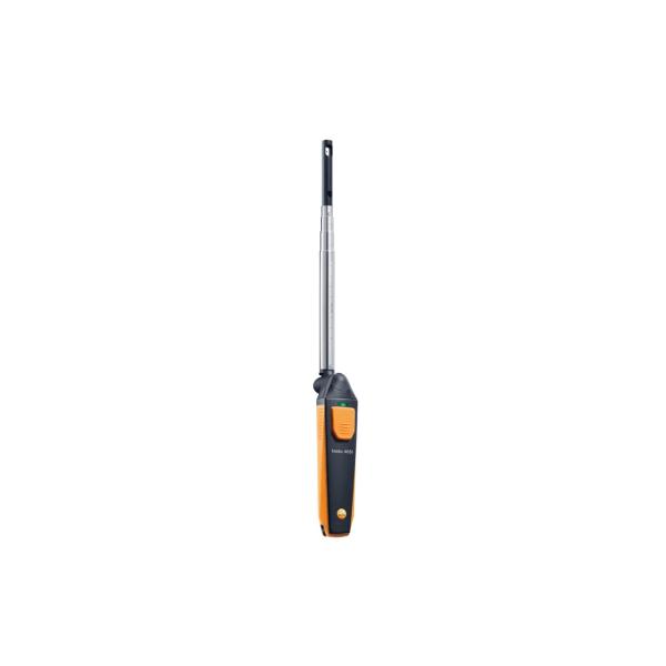 風速、風温、風量を測定可能な小型のアネモメータースマートフォンのアプリで操作屈曲可能で最長400 mm まで伸ばせるシャフトにより、手軽にダクト内測定アプリにより、グラフや表形式での測定値の表示が可能testo 405iは風速、風温、風量を...