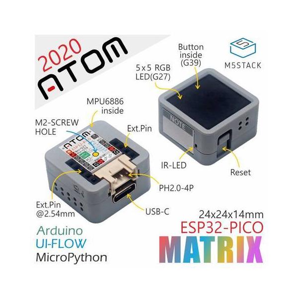 M5Stackシリーズの中で最もコンパクトな開発モジュールで、サイズはわずか24 x 24 mmです。M5StickCと比べてGPIOピンを多く持ち、小型の組み込みデバイス開発に適しています。メインコントローラとして、WI-FiとBluet...