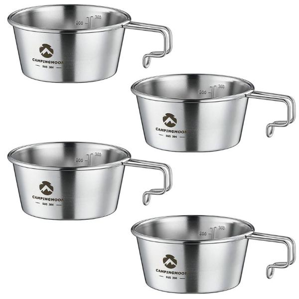 型番 S-360-4Pブランド CAMPINGMOON キャンピングムーン内容 ステンシェラ 4点（※ケースは付属しておりませんのでご注意ください。）サイズ 約φ122×170×58(高さ)mm / 点重量 約130g / 点容量 約450...