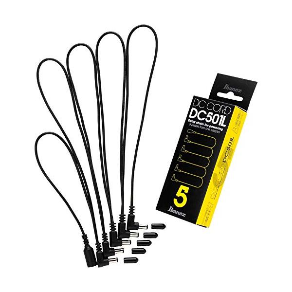 5分配・ブラック  DC501L・・Style:5分配・ペダル・ボード内配線にも留意した5分配のDC電源分配ケーブル・省スペース配線が可能な、L形状プラグ・20AWGゲージの芯線・各端子を保護するキャップ付き