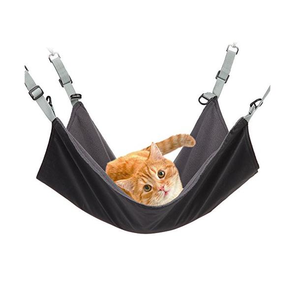 ・黒 56L x 42W x 1H cm ・・Color:黒・ハンモック 猫冬夏両用: 冬、猫は暖かくて肌触りの良いふわふわの中でぐっすり寝ます。夏、りにひんやりを敷いて、涼しいペットベットになります・リバーシブルで便利です: 7.5kgま...
