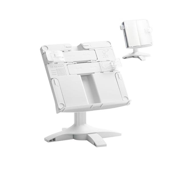 ホワイト/-/-・Color:ホワイト・商品仕様素材： 樹脂、サイズ：長さ21cm、高さ22.5cm（折りたたみ状態）、カラー：ホワイト・さまざまなサイズに対応ブックスタンドの21*19.5cｍのボード（最大48*19.5cm）は、教科書、...