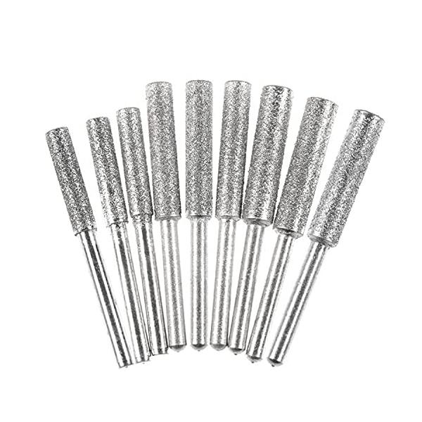 素材: メタル、ダイヤモンド；ダイヤモンド砥粒を高密度に電着した砥石です。・サイズ：Φ4mm x ダイヤ部18mm x 全長41mm x 軸径3mm;Φ4.8mm x ダイヤ部22mm x 全長45mm x 軸径3mm; Φ5.35mm x...