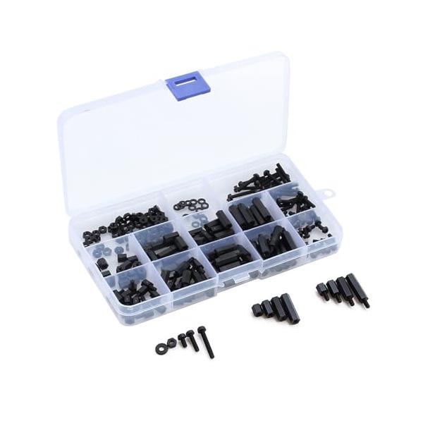 ブラック/M2.5/-・パッケージ個数:1・サイス 黒い 350PCS M2.5 ナイロン 六角スペーサー ; M 2.5六角ナット80個、M 2.5平パッド20個、M 2.5*6丸頭プラスネジ20本、M 2.5*8丸頭プラスネジ20本、M...