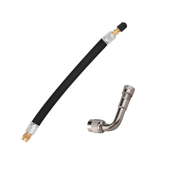 パッケージ内容タイヤバルブ延長アダプター（20cm）*1 + L型バルブ延長チューブ（90°）*1、合計：2個入り。・高品質の素材材質：銅＋ゴム、タイヤバルブ延長部品はゴムホースであり、柔軟で耐久性があり。エアバルブは真鍮製で、キャップはス...