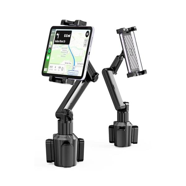 バネ式-/Large/-・Style:バネ式・頑丈で耐久性のある構造: TOPGOのタブレットホルダー 車用は、高品質な材料で作られており、長持ちする耐久性をします。四隅にソフトシリコンパッドが付いているため、iPad 車載ホルダーとしてタ...