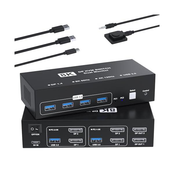 本商品は【互換品】です。国内正規品とは品質・保証・サポートが異なります。DP KVM + USB 3.0ケーブル2本ブラック/-/KVM-DP-01・Style:DP KVM + USB 3.0ケーブル2本・パッケージ個数:1・Displa...