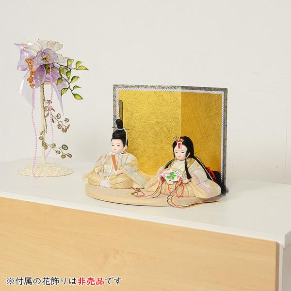 殿　横12cm×高さ10cm(烏帽子をかぶると＋4cm)姫　横12cm×高さ10cm【商品内容】桐塑ボディ（頭などの部品）・布付き・飾り台・屏風付き
