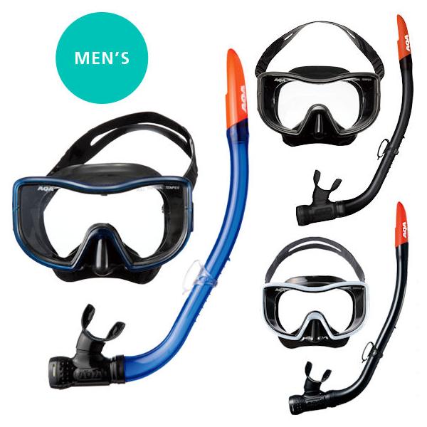 視界の広いワイドレンズフレームサイドの広がりが広視界と明るさを確保。顔あたり広めのフィッティング男性向けサイズ・ドライアッパー波しぶきなどから、水の浸入を軽減します●マスク　顔あたりサイズ：A132mm／B115mm●スノーケル　全長395...