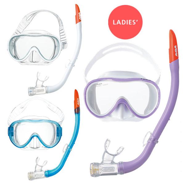 小顔に見せるスマートフォルム緩やかな曲線が表情をやさしく見せるコンパクト設計の女性向けマスク女性の方や細顔の男性向けサイズ・ドライアッパー波しぶきなどから、水の浸入を軽減します●マスク　顔あたりサイズ：A128mm／B105mm●スノーケル...