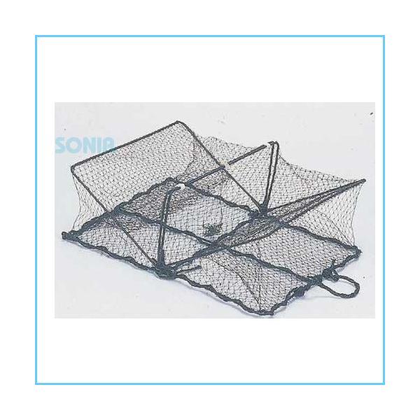 ★メーカー取り寄せ品の為、ご注文のタイミングによって在庫切れとなる場合もございます。予めご了承の上、ご注文をお願い致します。折りたたみ式のカニの捕獲器。餌をカゴの中に入れて川に沈めるだけ。商品サイズ/60×45×21cmエサ袋付、折りたたみタイプ