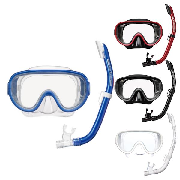 広視界1眼マスクとシュノーケルの大人用シュノーケリングセット ● 広視界1眼マスクと排水弁付きシュノーケルの大人用2点セット● 10歳以上の男女兼用● マスクへの水の侵入を防ぐダブルスカート● 割れにくく、万が一割れても怪我をしにくいテンパ...