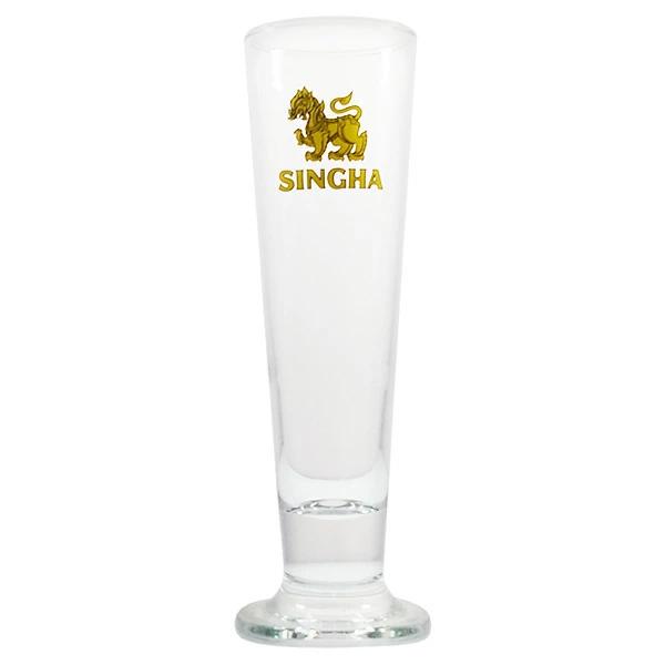 タイ産のビール「シンハー（SINGHA）」のビアグラスです。名称　シンハー ロンググラス 約24cmサイズ　直径：約7.1cm（飲み口）、約7.9cm（底部）高さ：約24cm