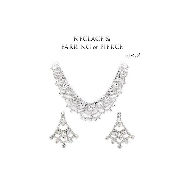 ★選べるピアス＆イヤリング★※詳細【ネックレス：34cm-43cm】長さ調節（可）【ピアス・イヤリング：全長：44mm】※素材-真鍮(ロジウム仕上げ)-クリスタルラインストーン