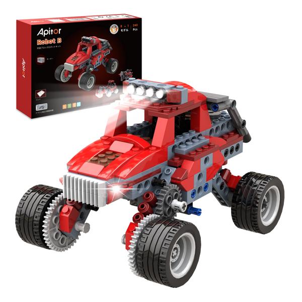 ●Apitor Robot アピターロボットBは、モンスタートラック、モンスターカー、バトルメック、ブルドーザー、テロダクティル、トリケラトプス、紙飛行機発射台、カタパルトなど車や恐竜などの模型を作ることが出来るブロック玩具です。240個の...