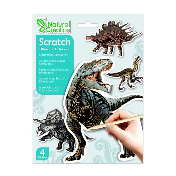 ●アブ二ール社 スクラッチステッカー 恐竜は、黒い部分を削ると、まるで本物のような皮膚やツノの質感の下色とともに現れる恐竜モチーフのスクラッチアートを楽しむことが出来るスクラッチセットです。スクラッチペンでシートを削る場所を自由に変えたり、...