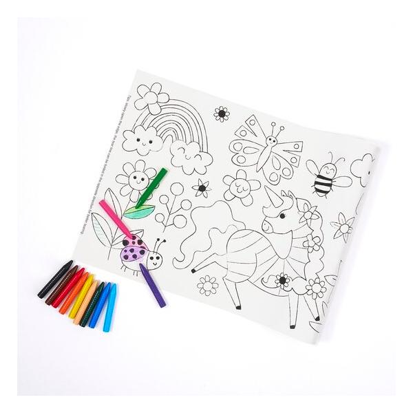 ●はれるぬりえロール ユニコーンは、付箋のように裏面に糊がついていて、完成した作品を50cmごとにカットしながら壁などに貼って遊べる 幅30cm長さ300cmの大きいサイズのユニコーンの塗り絵ロールとクレヨンセットです。【一人でもみんなでも...