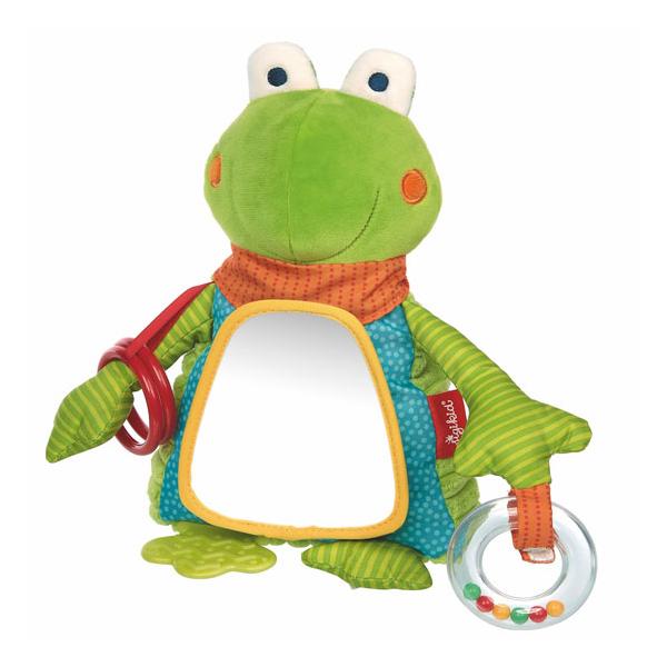 ●sigikid シギキッド かえるのアクティビティトイは、カエルのぬいぐるみの形をしたベビートイ 赤ちゃんの布製おもちゃです。うつぶせ〜おすわり期の両手遊びに。大ぶりの鏡が付いた自立式のアクティビティトイです。仰向け姿勢で過ごすことの多い...