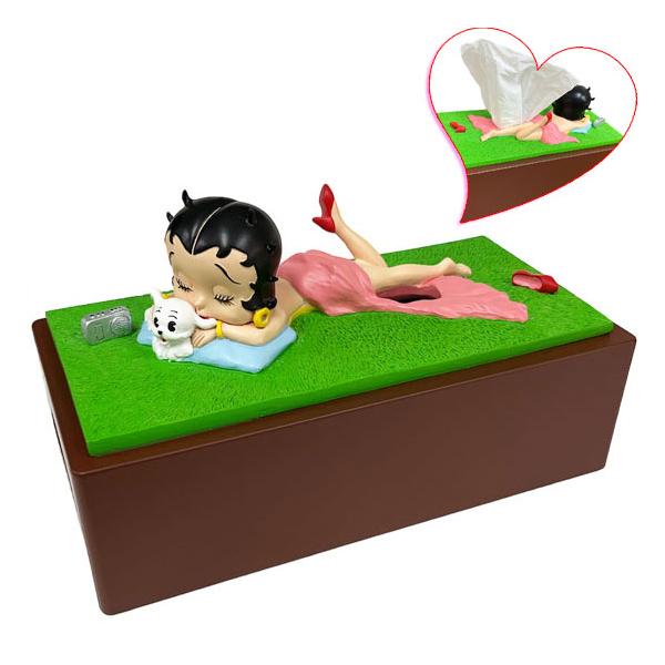 ●Betty Boop ベティーブープ ティッシュカバーは、ベティーちゃんがうたたねをしながら日光浴を楽しんでいるシーンを表現したティッシュケースです。市販のティッシュボックスをセットするとベティちゃんの足元からティッシュが出てきます。■詳...