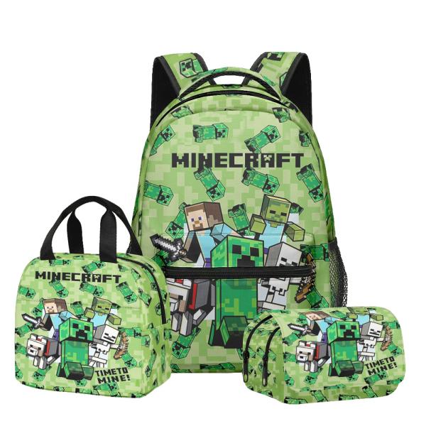 男の子に大人気のマイクラデザイン。リュックサック、シューズケース、レッスンバッグ（またはお弁当袋）の3点セットで、入学・入園準備にぴったりです。大容量でA4サイズの教科書やノートも楽々収納。撥水加工付きで急な雨の日も安心。軽量設計でお子様の...