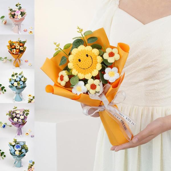完成品 手編み ぬいぐるみ花束 ブーケ 枯れない花 花 フラワーブーケ 造花 贈り物 ギフト お見舞い プレゼント 誕生日 記念日 母の日 クリスマス バレンタインデー 女性 彼女 友達 お祝い ガールフレンド 毛糸 ダミーフラワー ニット...