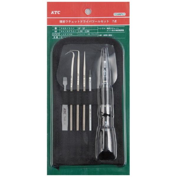 KTC　TDBRPX7　精密ラチェットドライバセット 7点  精密ドライバにフックツールとスパッジャーをセット使いやすさで作業性UP回転・伸縮、無段階！〇使用用途電子機器等に使用されている、精密小ねじの締め・緩めに使用できます。〇特長ハンド...