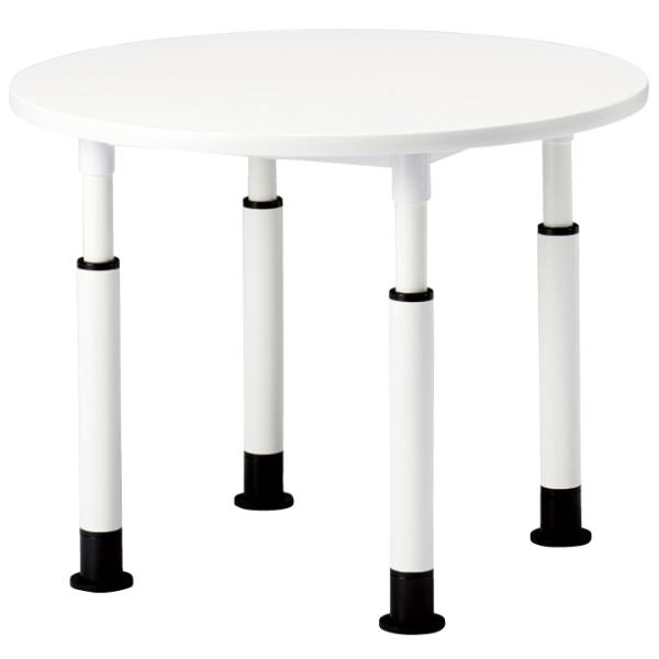 【サイズ】1200φ×H580/640/70 (mm)【カラー】天板：メープル・ホワイト【仕様】天板：表面材/メラミン化粧板　エッジ：ソフトエッジ巻　28mm厚脚部：スチールパイプ(φ60.5)　焼付塗装(ホワイト)　アジャスター付【関連キ...