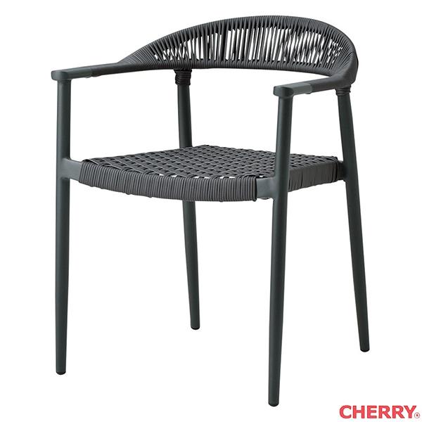 【サイズ】W560×D530×H735(SH445) (mm)【材質】主材：アルミ・粉体塗装・ダークグレー背部：高密度ポリエチレン樹脂ウィッカー編み・グレー座部：高密度ポリエチレン樹脂ピール編み・グレー機能：スタッキング可能(2脚まで)