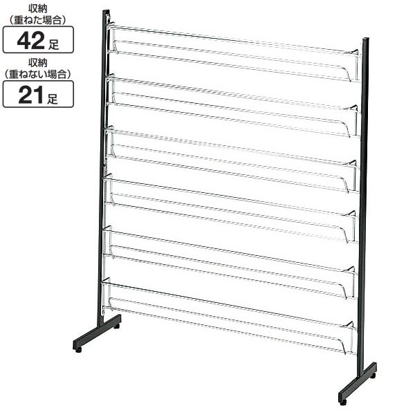 【特徴】■　壁面にすっきり納まるシンプルなデザイン。ホテルや旅館の客室に。■　スリッパの形状によって収納数が変わります。■　厚さ20mm以上のスリッパは入りません。【サイズ】幅730×奥行235×高さ825(mm)【材質】フレーム：スチール...