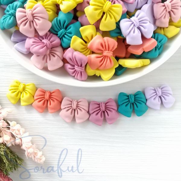 デコパーツ リボン くすみカラー オールドファッション Sサイズ 5個 貼付けパーツ D-0024