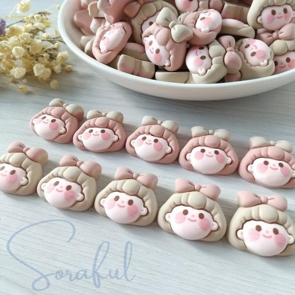 デコパーツ くすみカラーの女の子のフェイス マットカラー 顔 5個 貼付けパーツ D-0044