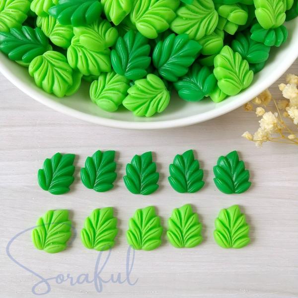 デコパーツ 葉っぱ グリーンリーフ 緑 10個 貼付けパーツ D-0062