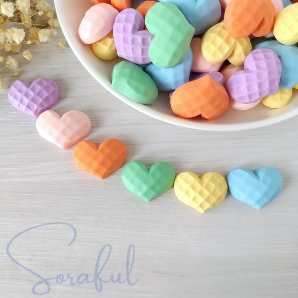 デコパーツ ワッフルタイプのハート スイーツ お菓子 洋菓子 カラフル 6色セット 貼付けパーツ D-0063-MIX