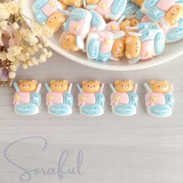 デコパーツ ハッピーくまちゃんアイスクリーム パーティースイーツ パステル ピンク ブルー 5個 貼付けパーツ D-0101