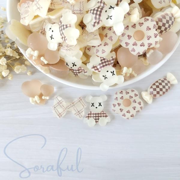 デコパーツ フロストブラウンカラーのシックなカボション 5個 貼付けパーツ D-0105