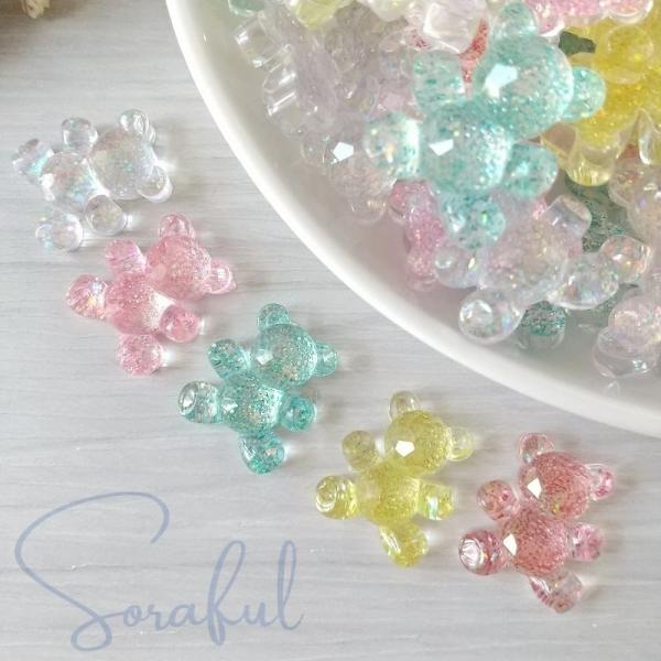 デコパーツ きらきらラメ入りクリアくまちゃん ティディベア 5個 貼付けパーツ D-0127