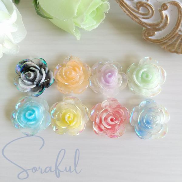 デコパーツ 薔薇 バラ カボション クリア 透明 縁 ホロ 16mm 6個 貼付けパーツ D-0135