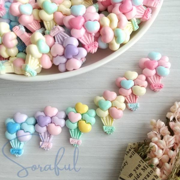 デコパーツ カラフルハートバルーン 6色セット 6個 貼付けパーツ D-0180-ALL