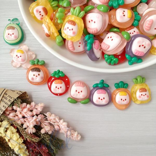 デコパーツ 野菜と果物のかぶりものフェイス 8種セット 貼付けパーツ D-0202