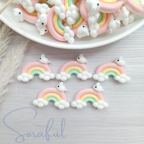 デコパーツ ゆめかわ レインボー 虹 橋 5個 貼付けパーツ D-0217-RAINBOW