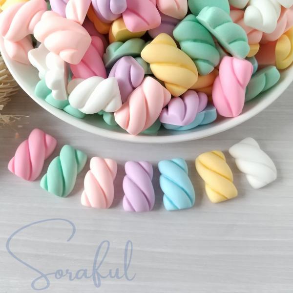 デコパーツ パステルツイストマシュマロ パステルカラー 5個 貼付けパーツ D-0257