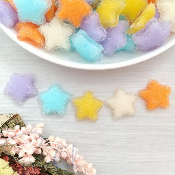 デコパーツ クリスタル星型キャンディー ざらめコーティング風 砂糖菓子 5個 貼付けパーツ D-0534