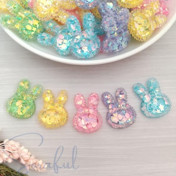 デコパーツ クリアうさぎ キラキラ スパンコール クリスタル 4個セット 貼付けパーツ D-0551-4