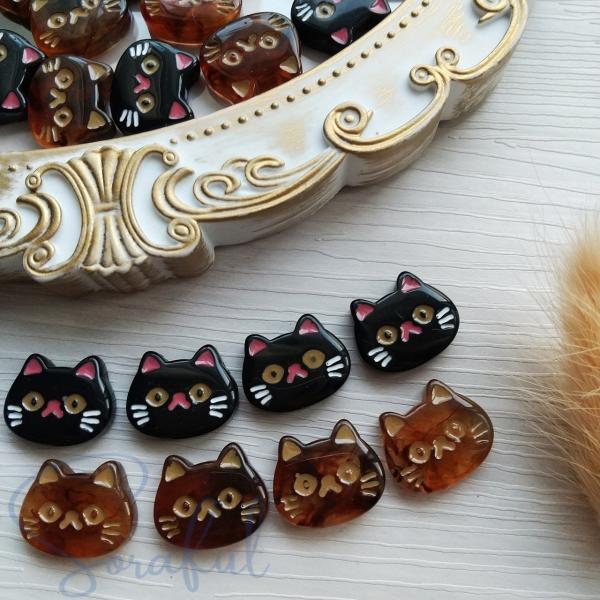 デコパーツ ねこ べっ甲 ブラック 4個セット 貼付けパーツ D-0558