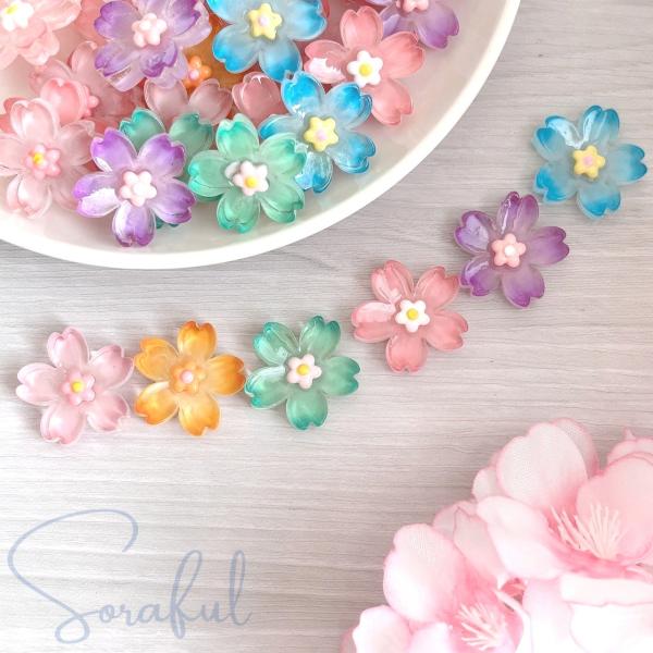 デコパーツ 桜 クリア フラワーパーツ 花びら 花 6色セット 貼付けパーツ D-0586