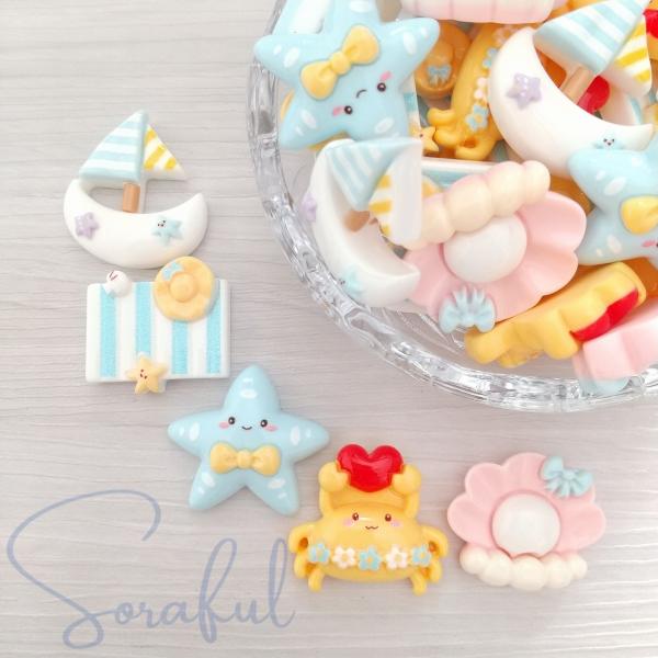 デコパーツ ビーチと海のお友達 5種セット 貼付けパーツ D-0594